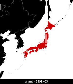 Map of Japan and nearby countries in black and white, Japan is ...