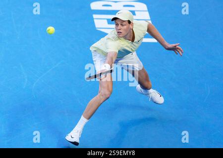 January 26, 2025: 1st seed JANNIK SINNER of Italy in action against 2nd seed ALEXANDER ZVEREV of ...