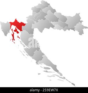 Map of Croatia with the provinces, Primorje-Gorski Kotar is highlighted ...