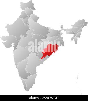 Map of India with the provinces, Orissa is highlighted by orange Stock ...