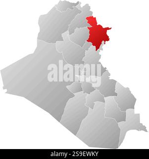 Map of Iraq with the provinces, filled with a linear gradient, Arbil is ...