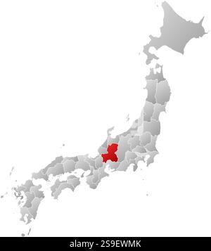 Map of Japan with the provinces, Gifu is highlighted by a hatching ...