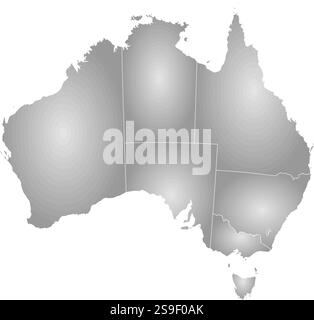 Map of Australia with the provinces, filled with a radial gradient ...