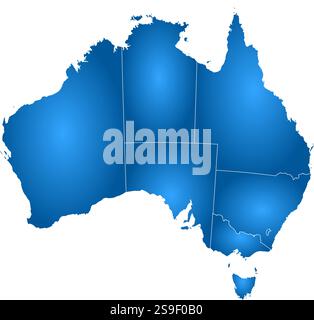 Map of Australia with the provinces, filled with a radial gradient ...