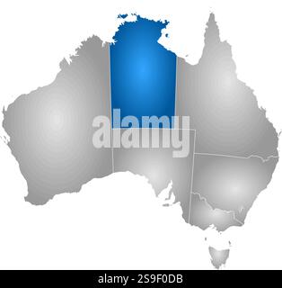 Map of Australia with the provinces, filled with a radial gradient ...