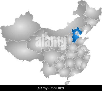Map of China with the provinces, Hebei is highlighted Stock Vector ...