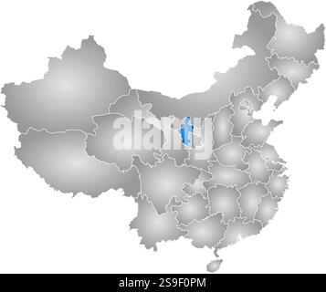 Map of China with the provinces, Ningxia is highlighted in yellow Stock ...