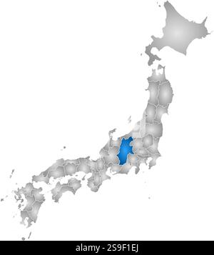 Map of Japan with the provinces, Nagano is highlighted in yellow Stock ...