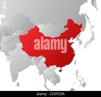 Map of China with the provinces and nearby countries, filled with a ...