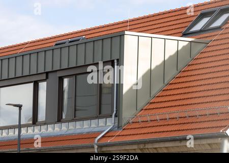 Large dormer window on a new tiled roof Stock Photo - Alamy