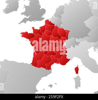 Map of France with the provinces and nearby countries, filled with a ...
