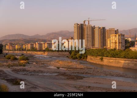 The view of Dushanbe, Tajikistan capital, on the Dushanbinka river bank ...