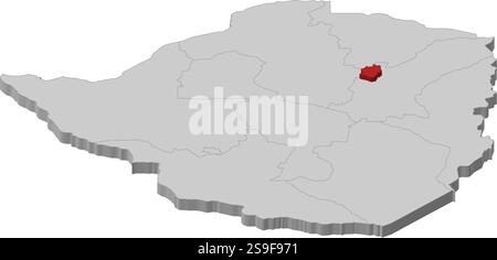 Map of Zimbabwe with the provinces, Harare is highlighted Stock Vector ...