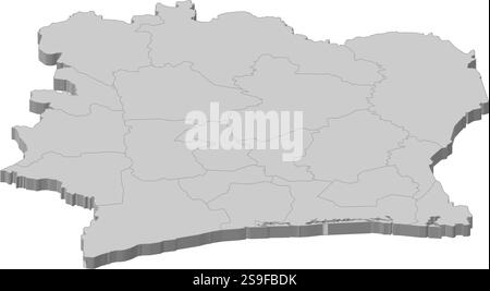 Map of Ivory Coast as a gray piece, Denguélé is highlighted in red ...