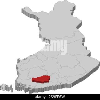 Map of Finland as a gray piece., Finland Proper is highlighted in red ...