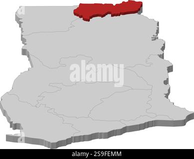 Map of Ghana as a gray piece, Upper West is highlighted in red Stock ...
