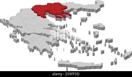 Map of Greece as a gray piece., Central Greece is highlighted in red ...