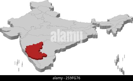 Karnataka map highlighted red color on india map vector illustration ...