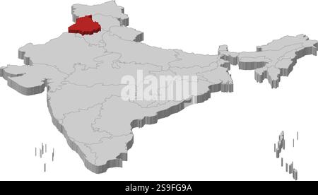 Map of India as a gray piece., Punjab is highlighted in red Stock ...