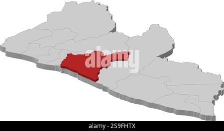 Map of Liberia as a gray piece, Grand Cape Mount is highlighted in red ...