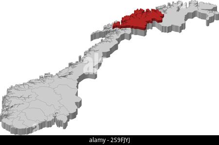 Map of Norway as a gray piece., Troms is highlighted in red Stock ...
