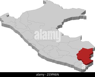 Puno department highlighted in red on a grey Peru 3d map Stock Vector ...