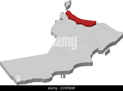 Map of Oman as a gray piece, Al Buraimi is highlighted in red Stock ...