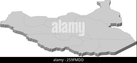 Map of South Sudan as a gray piece, Lakes is highlighted in red Stock ...
