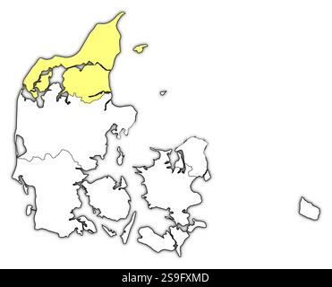 Map of Denmark with regions. Just a simple country border map with ...