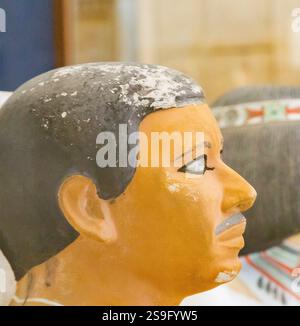 Limestone statue of Rahotep from his mastaba tomb at Meidum. Statue is ...