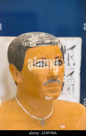 Limestone statue of Rahotep from his mastaba tomb at Meidum. Statue is ...