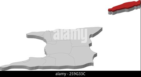 Map of Trinidad and Tobago as a gray piece, Diego Martin is highlighted ...