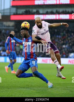Crystal Palace's Jefferson Lerma (left) and Brentford's Kevin Schade ...