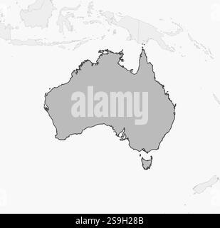 Map of Australia and nearby countries, Australia is highlighted in gray ...
