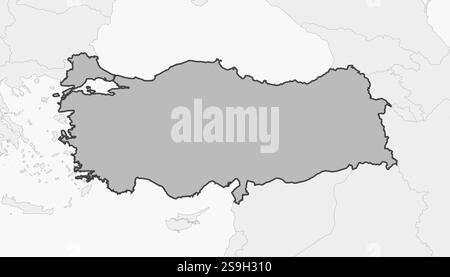Map of Turkey and nearby countries, Turkey is highlighted in gray Stock ...