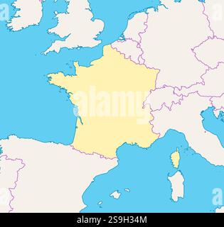 Map of France and nearby countries, France is highlighted in white ...