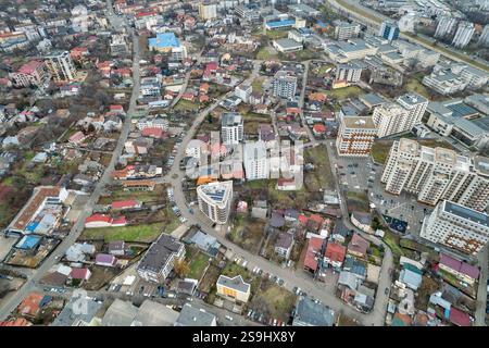 Aerial drone view over Iasi urban cityscape with Bahlui River and ...