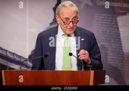 Senate Minority Leader Chuck Schumer (D-N.Y.) departs a press ...