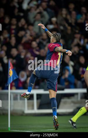 Raphinha of FC Barcelona celebrates a goal during the UEFA Champions ...