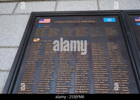Detail of a memorial plaque with names of killed, dead from the US ...