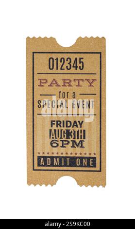 Vintage admission ticket with serial number on white background Stock ...