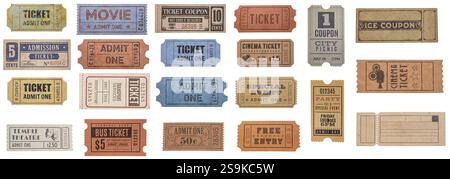 Vintage admission ticket with serial number on white background Stock ...