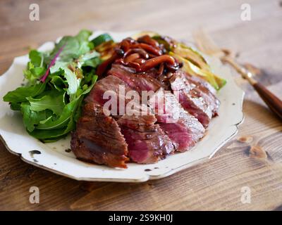Beef steak on rice Stock Photo - Alamy