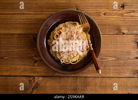 Spaghetti with soy milk cod roe Stock Photo - Alamy