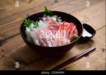 Seafood rice bowl, Kaisen don Stock Photo - Alamy