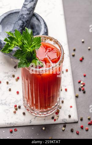 Front view of black pepper alcoholic cocktail in a luxury bar Stock ...