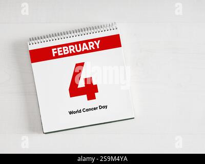 4 February, World cancer day, Oncology awareness concept. Wood calendar ...