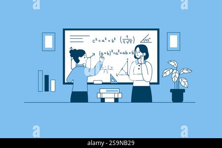 Teacher and children students on math lesson in school classroom ...