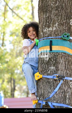A child climbs a tree in the forest in summer Stock Photo - Alamy