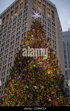 Christmas Tree lights on Detroit Michigan Campus Martius Park Stock ...